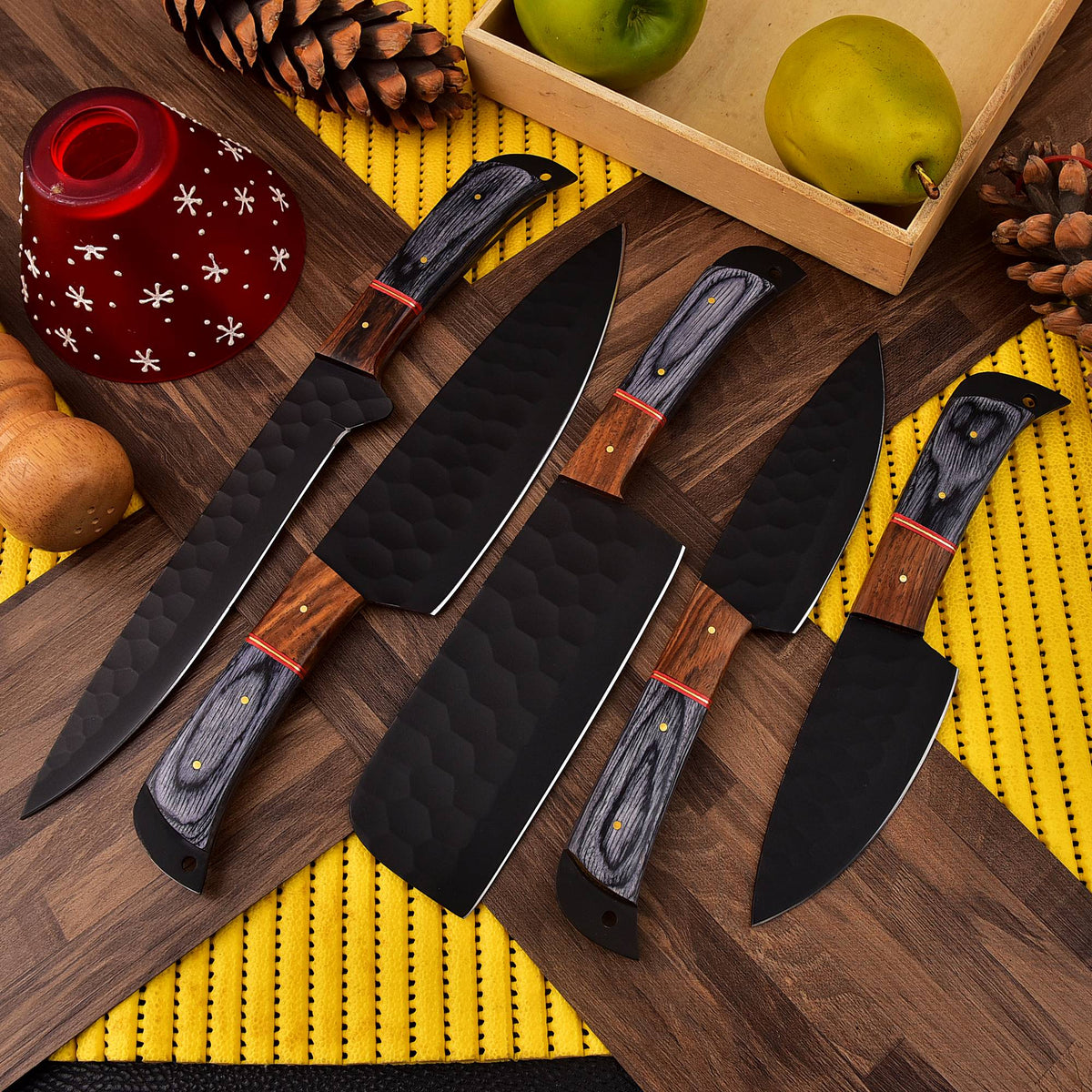 Pro Chef Knife Set with Roll Bag – Handmade Carbon Steel 5PC Kitchen K ...
